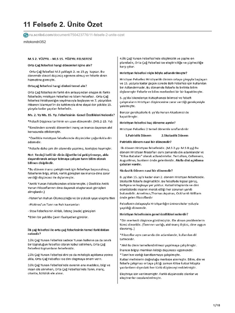11 Felsefe 2 Ünite Özet | PDF