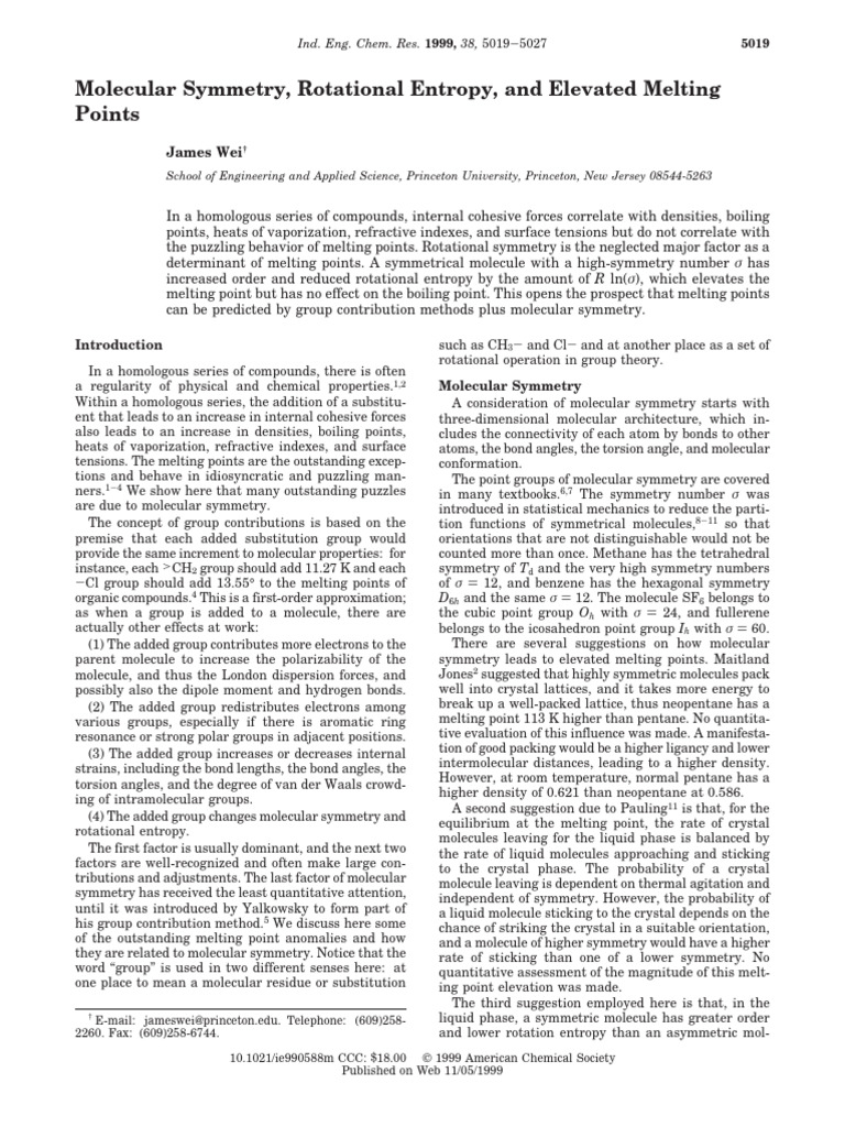 Molecular Symmetry Rotational Entropy An | PDF | Melting Point | Liquids