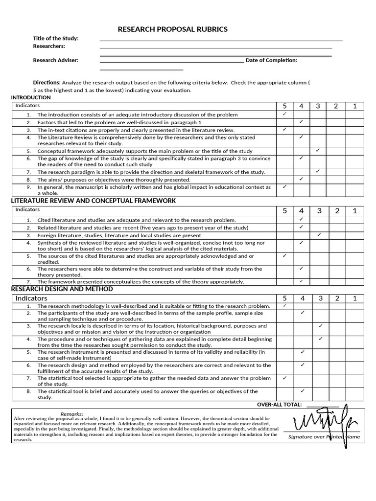 Research Proposal Rubrics | PDF | Methodology | Statistics