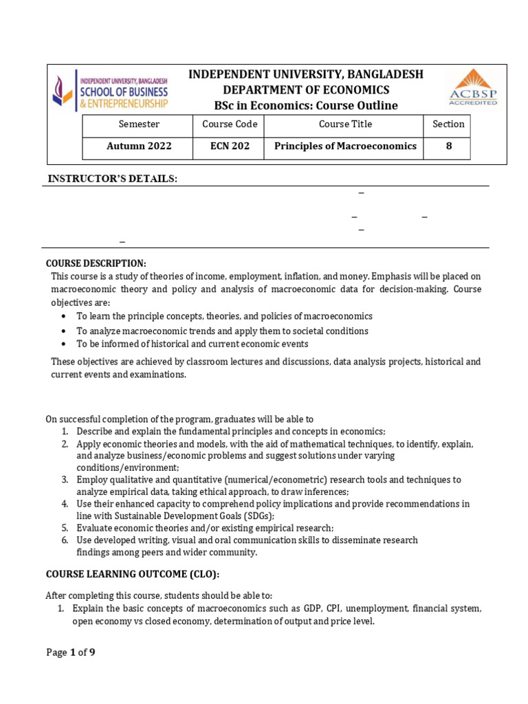 ECN 202 Course Outline - Autumn 2022 | PDF | Cost Of Living ...