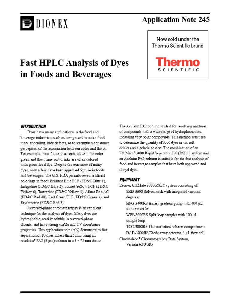 AN 245 Dyes Foods Beverages LPN2385 | PDF | Chromatography | Analytical ...