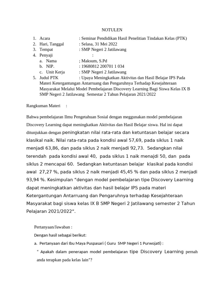NOTULEN SEminar PTK | PDF