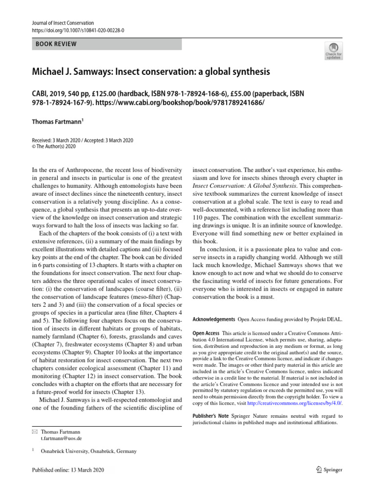 Michael_J_Samways_Insect_conservation_a_global_syn | PDF | Conservation ...