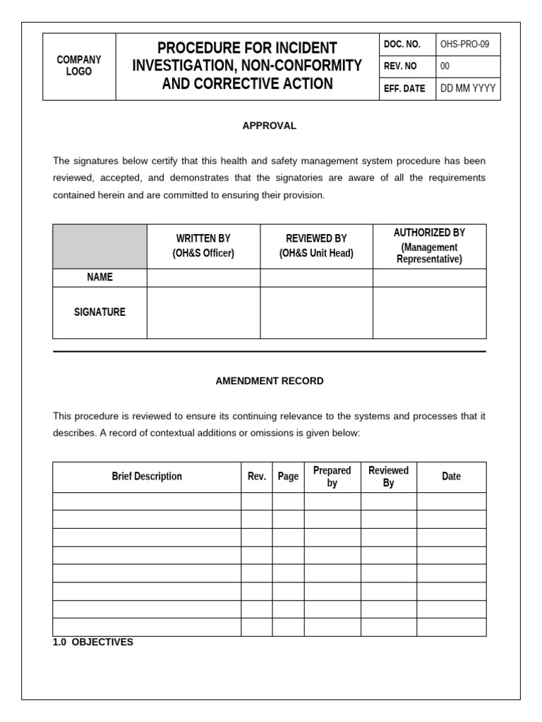 Procedure For Incident Investigation Non Conformity and Corrective Action | PDF | Safety