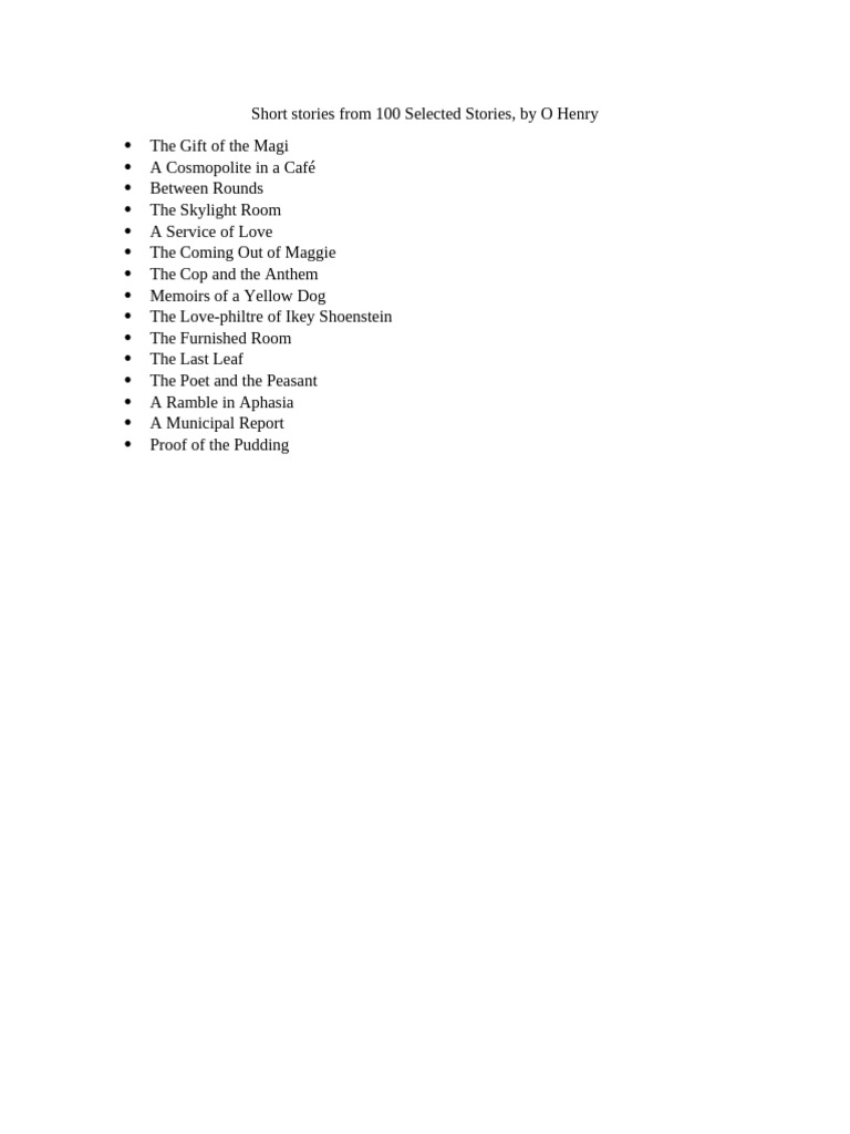 Short Stories From 100 Selected Stories | PDF