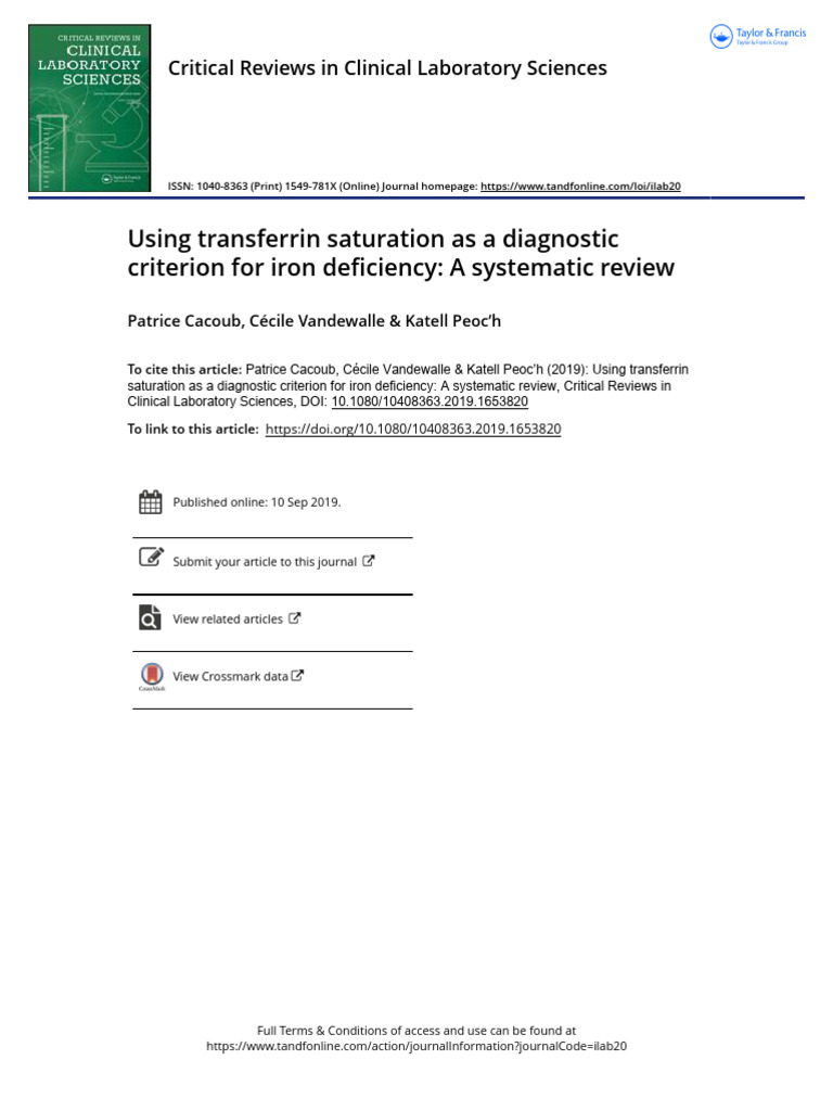Transferrin Saturation in Iron Deficiency | PDF | Causes Of Death | Iron