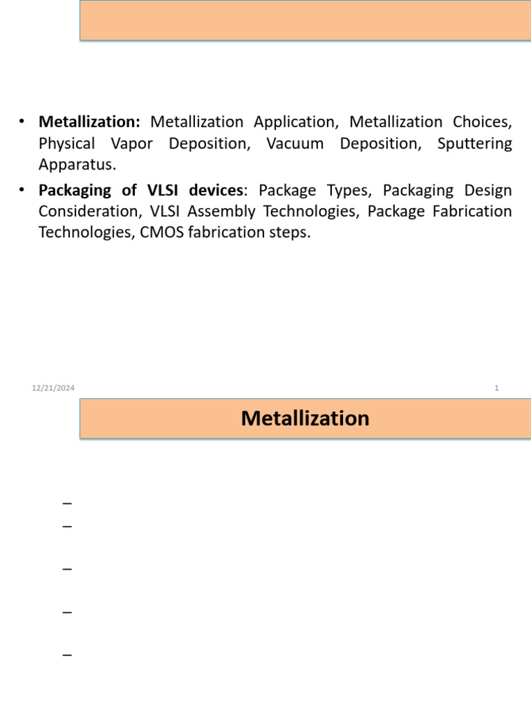 Metallization Techniques in VLSI | PDF | Sputtering | Integrated Circuit