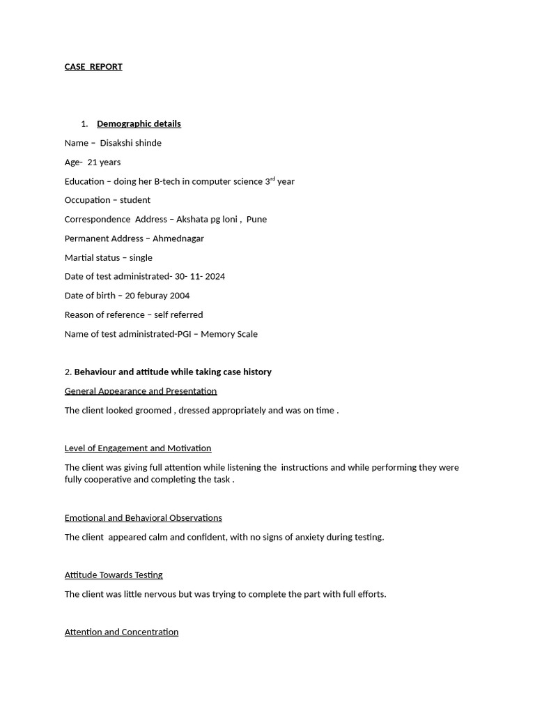 PGI Memory Scale Case Report | PDF