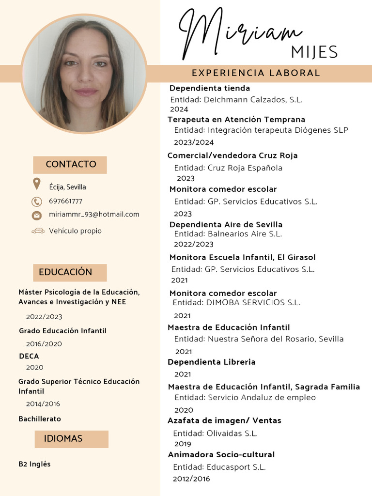 CV Miriam | PDF | Educación de la primera infancia