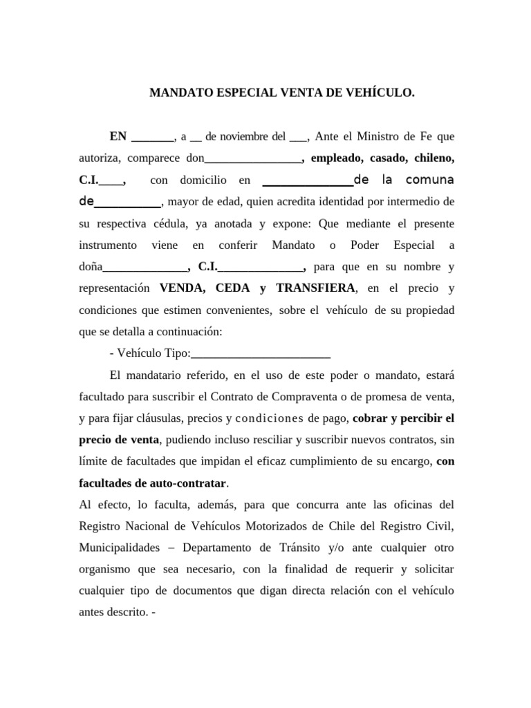 Mandato Especial para Venta de Vehículo | PDF