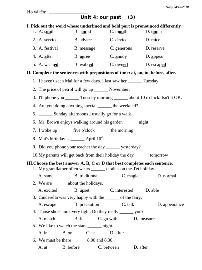 Bai Tap Tieng Anh 8 Unit 4 03 | PDF | Cinderella