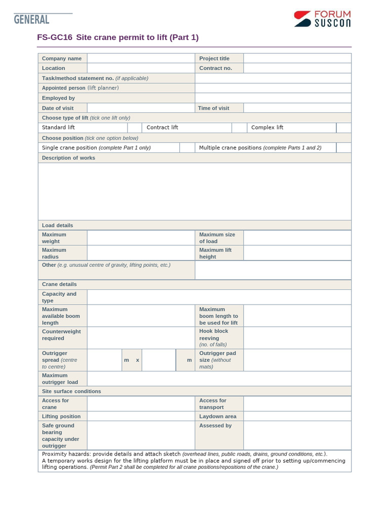 FS-GC16-Part1 PERMIT TO LIFT | PDF | Crane (Machine) | Elevator