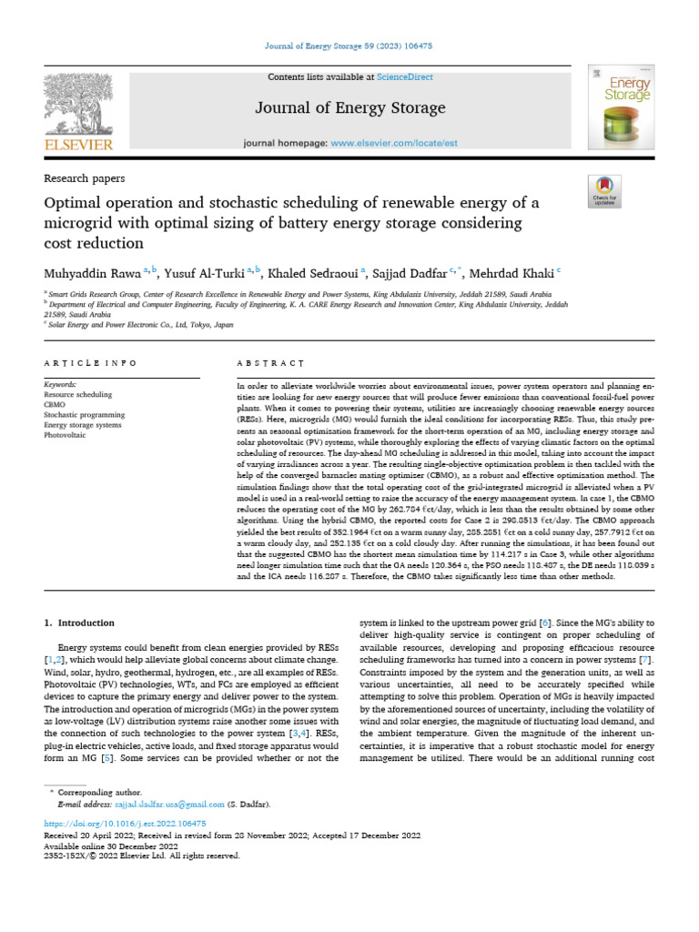 Journal of Energy Storage: Muhyaddin Rawa, Yusuf Al-Turki, Khaled ...