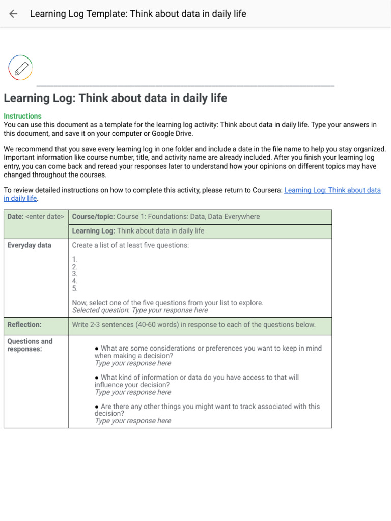Daily Data Reflection Learning Log | PDF