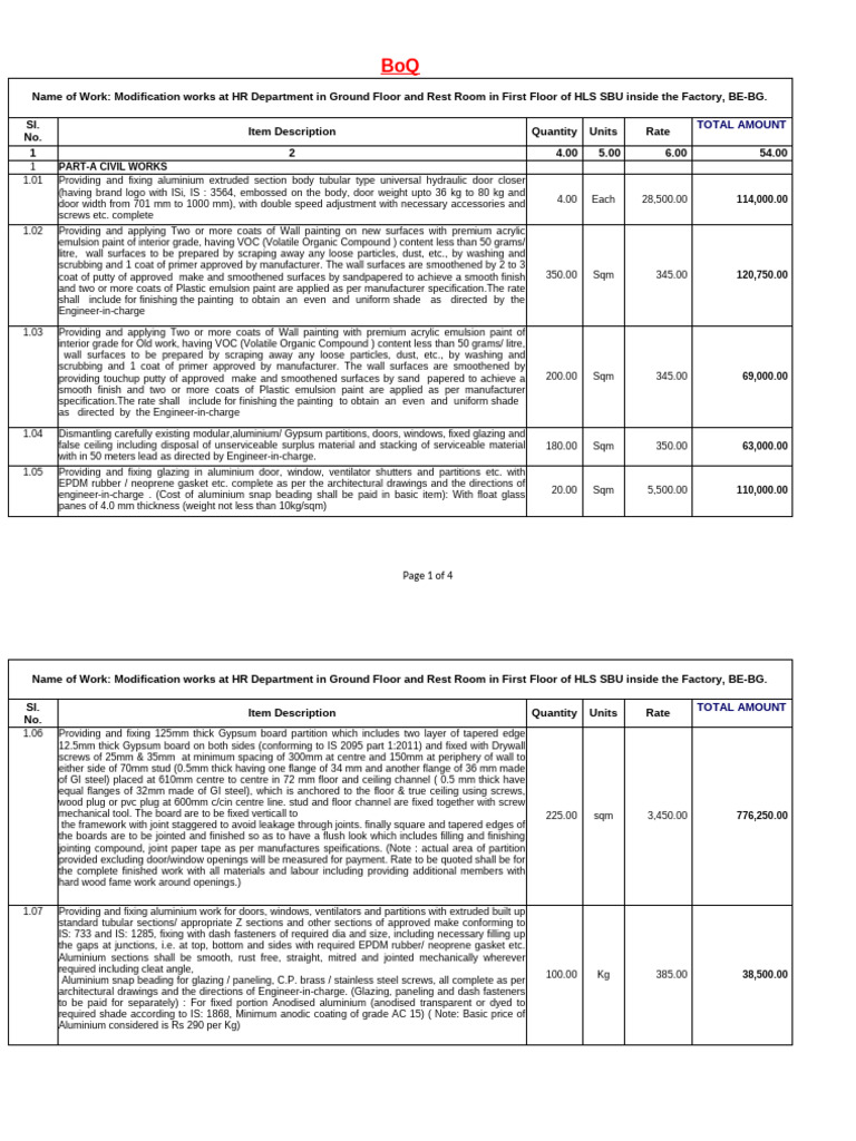 Boq Hls - Copy | PDF | Drywall | Window
