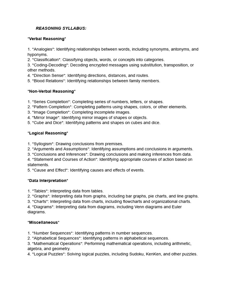 REASONING SYLLABUS- | PDF
