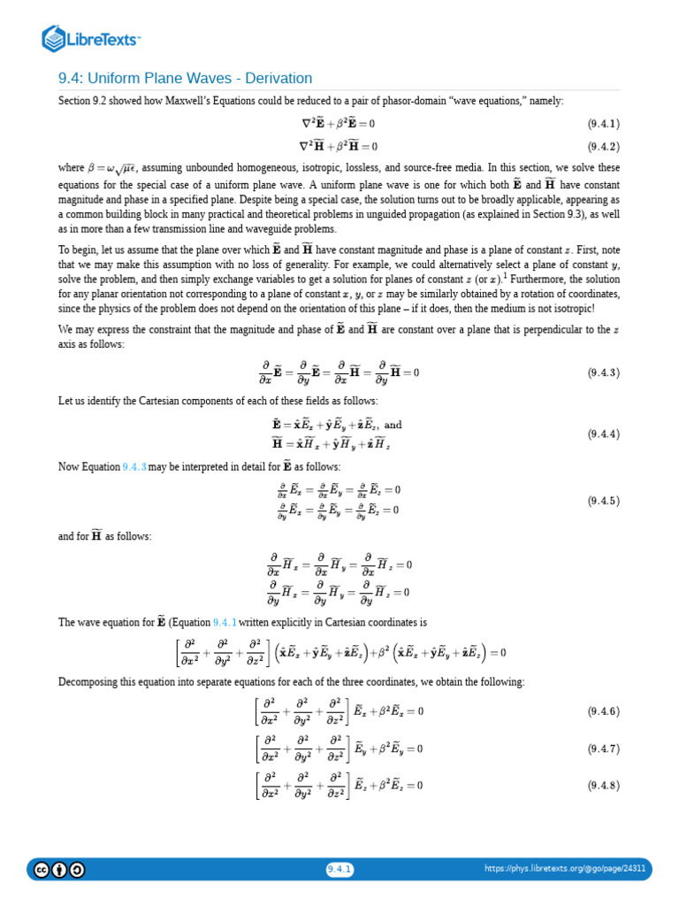 9.04 Uniform Plane Waves - Derivation | PDF | Waves | Magnetic Field