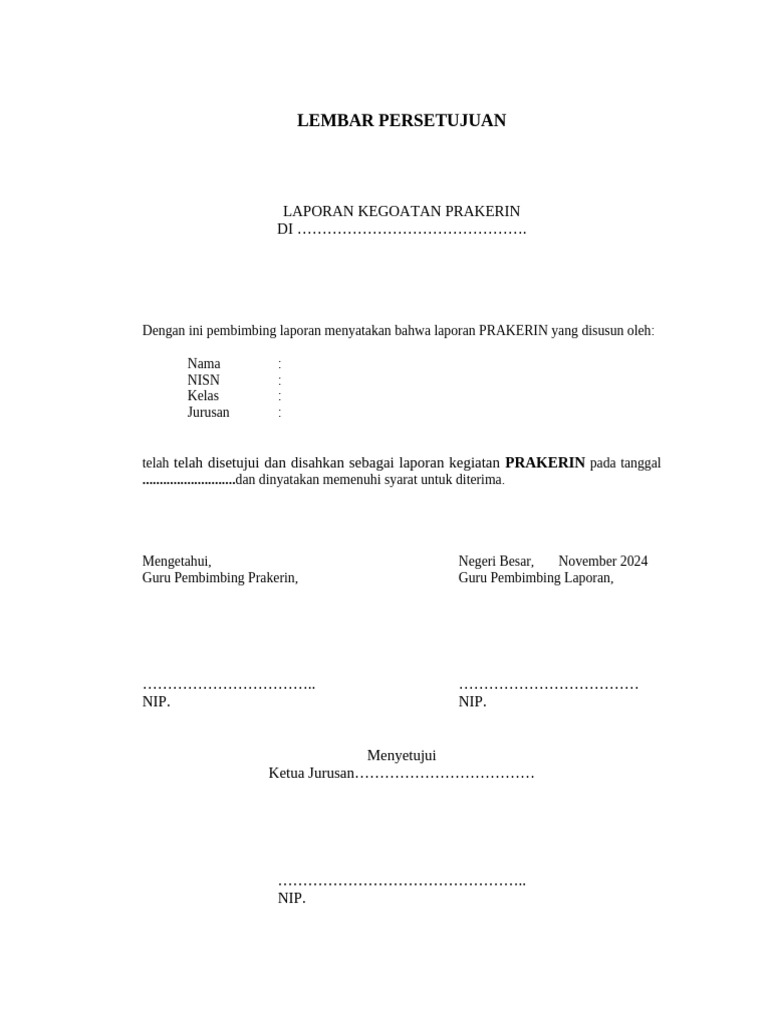 Lembar Persetujuan Prakerin | PDF