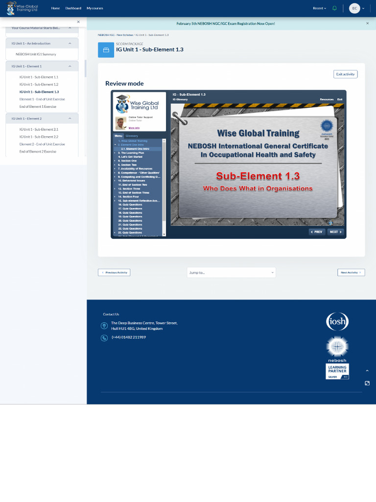 NEBOSH IGC - New Syllabus IG Unit 1 - Sub-Element 1.3 - 03 | PDF