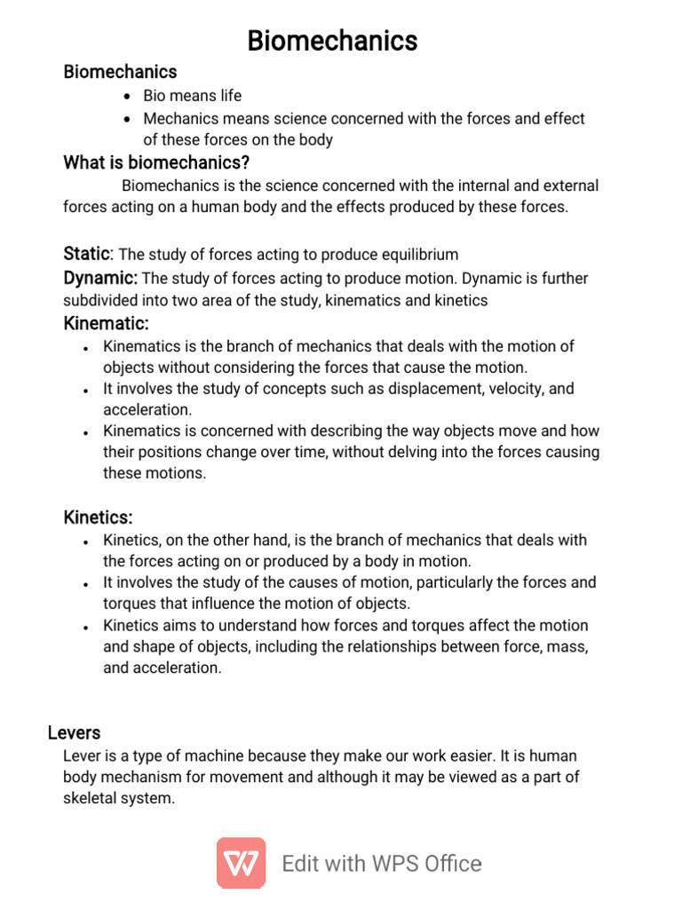 Kinesiology (Biomechanics, Lever, Center of Gravity) | PDF | Lever | Force