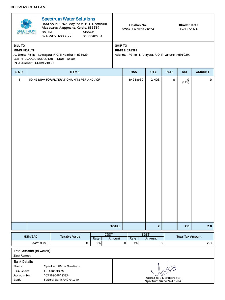 SWS DC 2023-24 24-Delivery Challan-Kims Health-1 | PDF