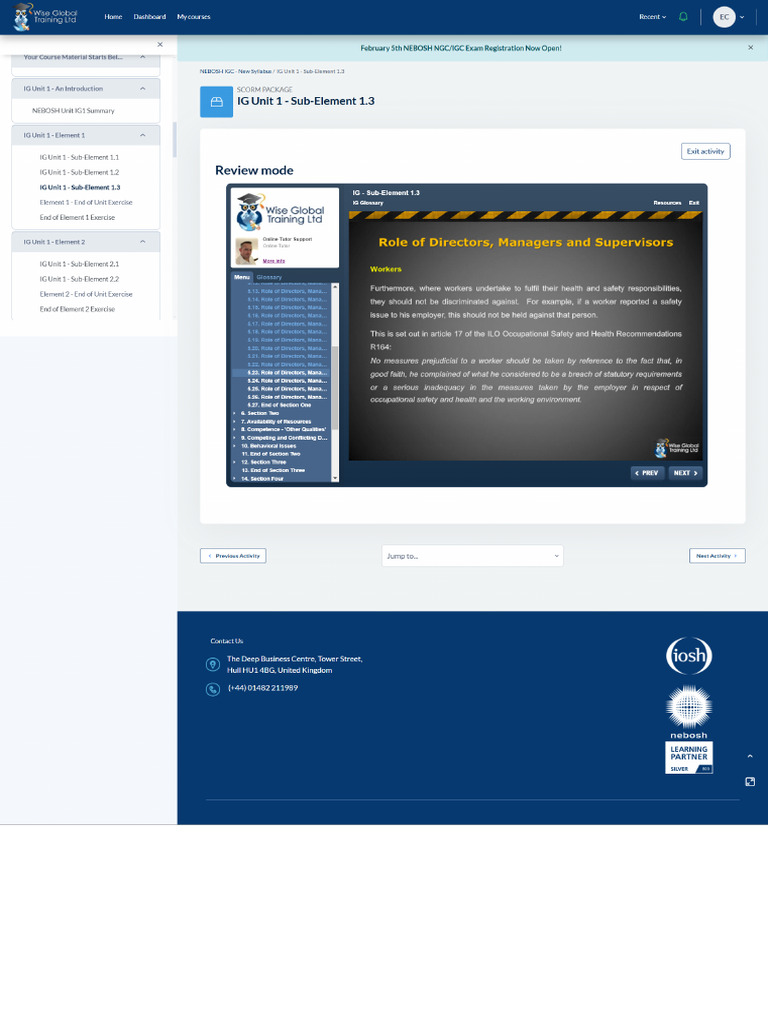 NEBOSH IGC - New Syllabus IG Unit 1 - Sub-Element 1.3 - 35 | PDF