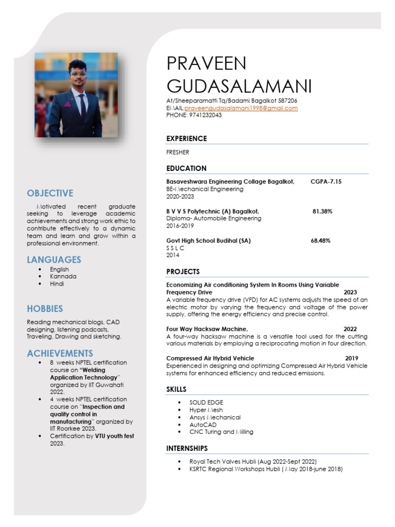 Praveen G CV1-1 | PDF | Engineering | Mechanical Engineering