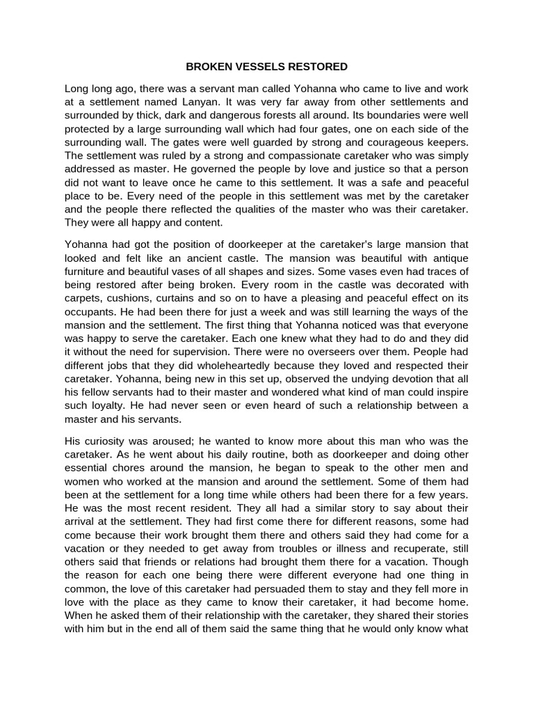 Broken Vessels Restored | PDF