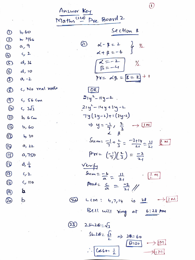 Answer Key - Pre Board 2 - Math Standard | PDF