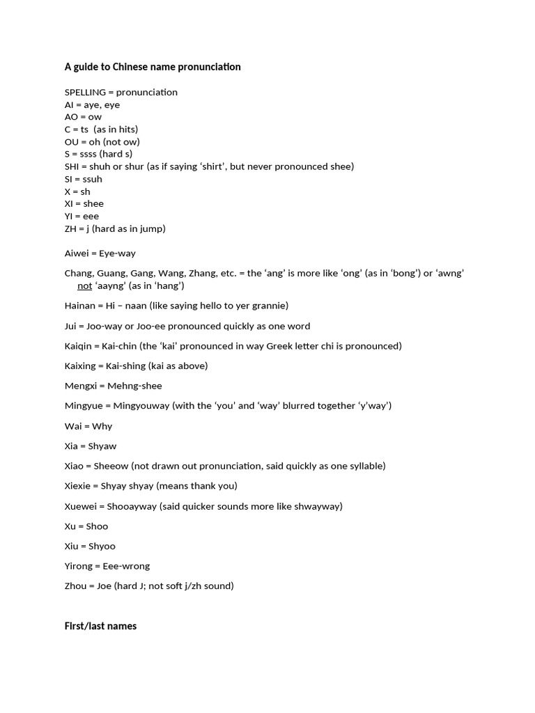 A Guide To Chinese Name Pronunciation | PDF
