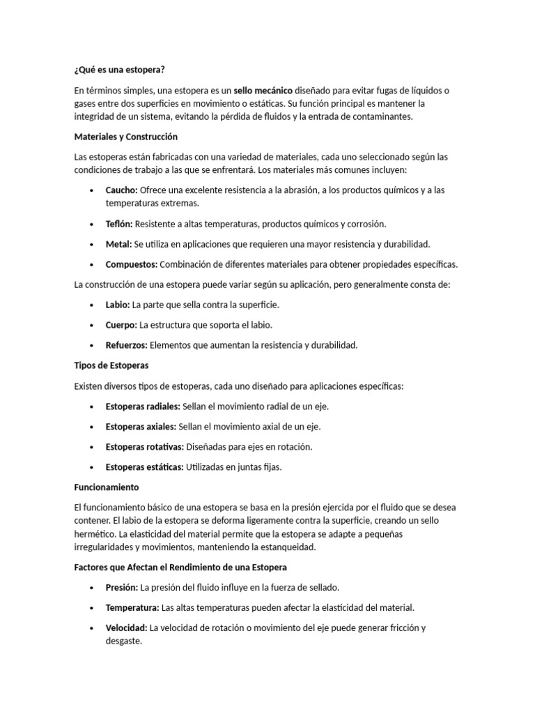 Función y tipos de estoperas | PDF | Ingeniería mecánica | Materiales