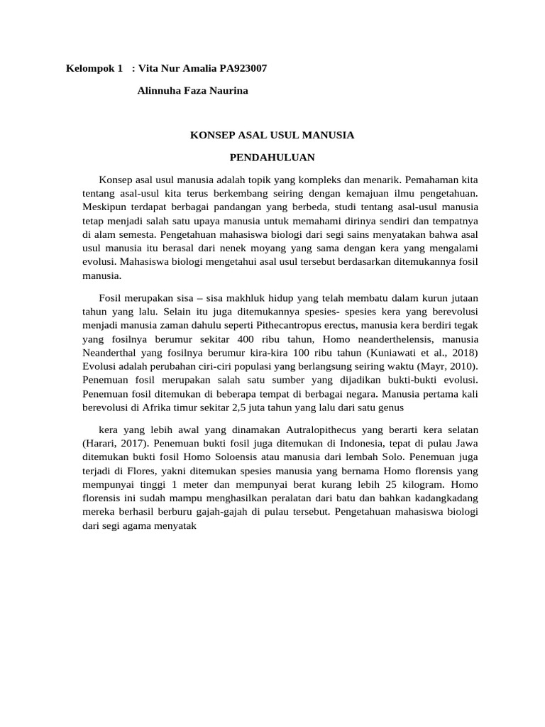 Konsep Asal Usul Manusia 1 | PDF