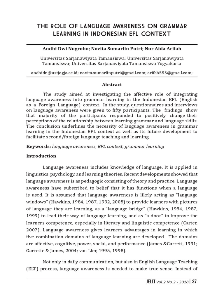 Lage Awareness On Grammar | PDF | Second Language | Learning