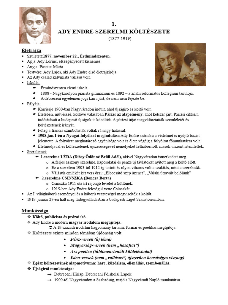 Ady Endre Szerelmi Költészete | PDF