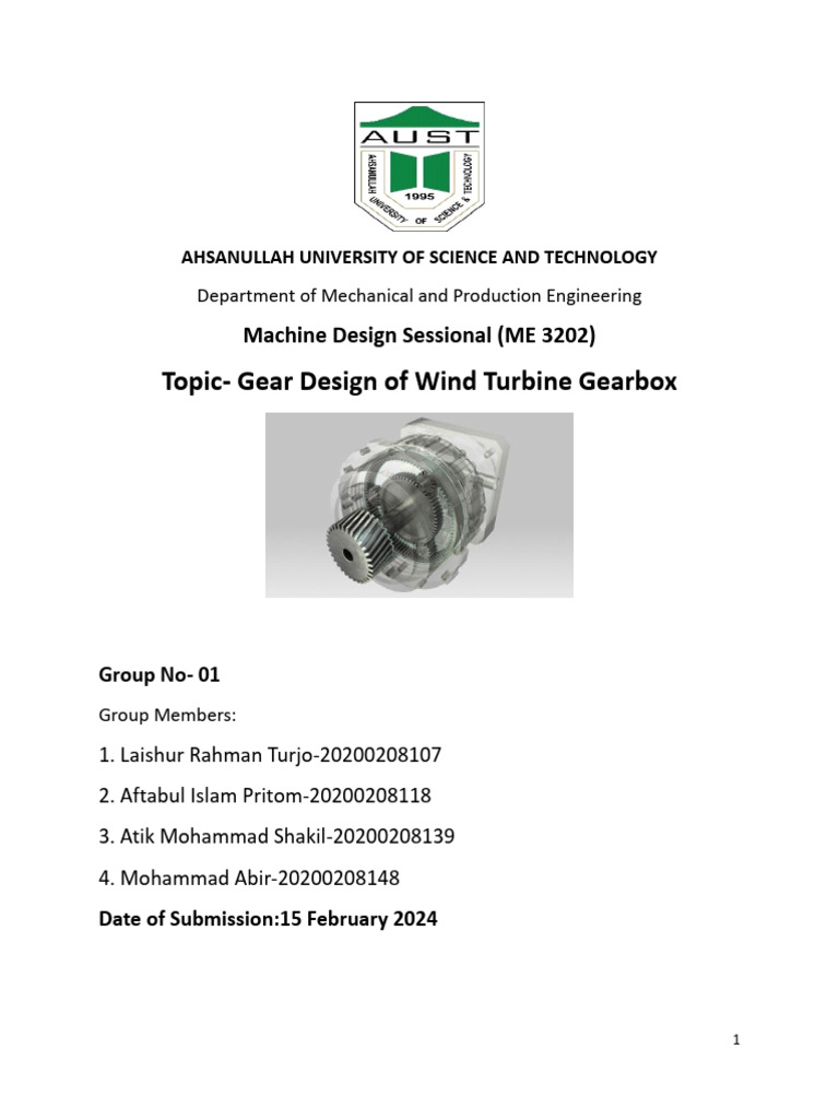 Wind Turbine Gearbox Design Analysis | PDF | Gear | Wind Turbine