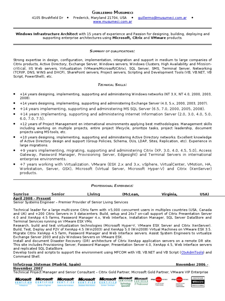 My Resume Microsoft Word Format 2020 | PDF | Citrix Systems | Active ...