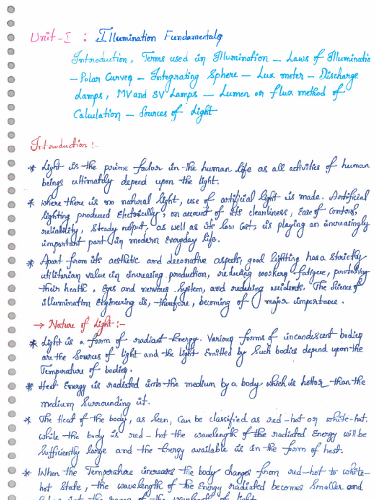 UEE-Unit-I-Illumination Fundamentals & Various Illumination Methods | PDF