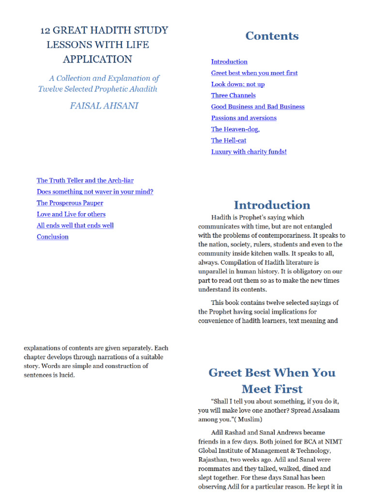12 Great Hadith Study Lessons With Life Application, A Collection and ...