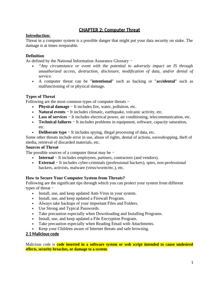 Chapter 2 - Computer Threat | PDF | Denial Of Service Attack | Malware