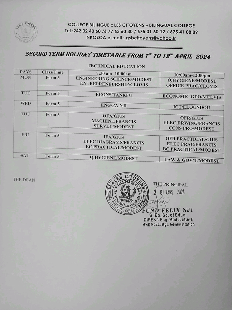 2024 EASTER HOLIDAY TIMETABLE | PDF