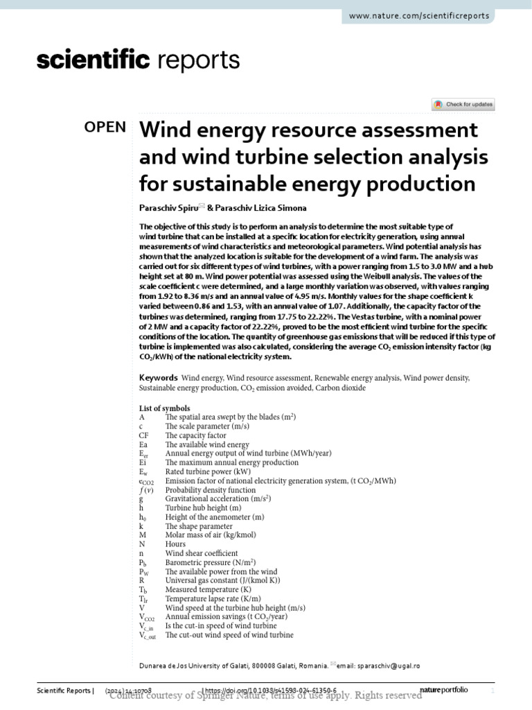 Wind Energy Resource Assessment and Wind Turbine S | PDF | Climate ...