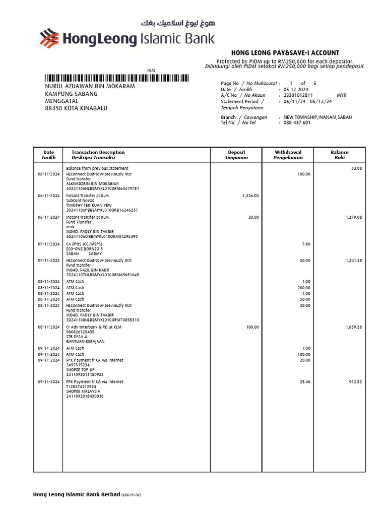HLB Receipt-2024-12-22 | PDF | Service Industries | Banking
