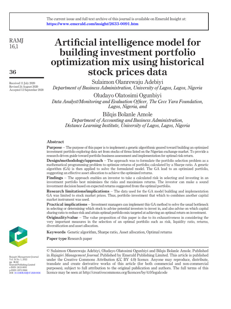 10 1108 - Ramj 07 2020 0036 | PDF | Investing | Mathematical Optimization