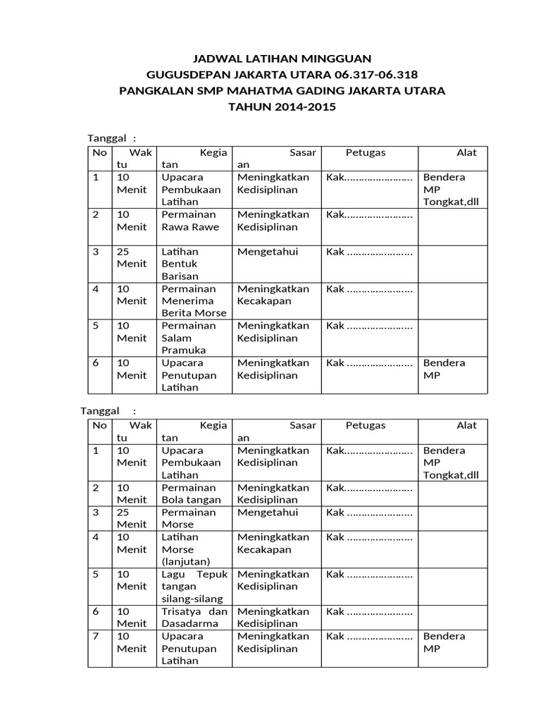 JADWAL LATIHAN MINGGUAN | PDF
