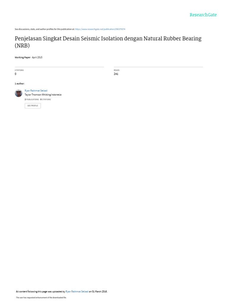 Penjelasan Singkat Desain Seismic Isolationdengan Natural Rubber Bearing NRB | PDF