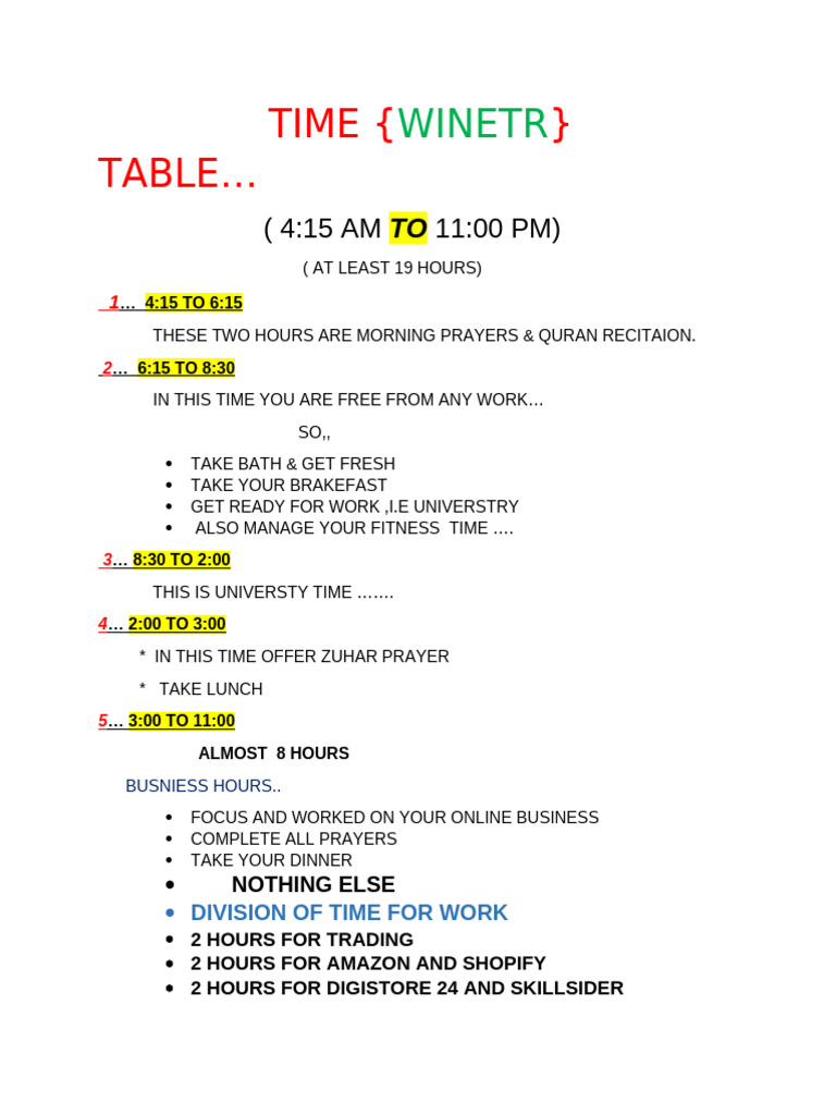 TIME TABLE | PDF