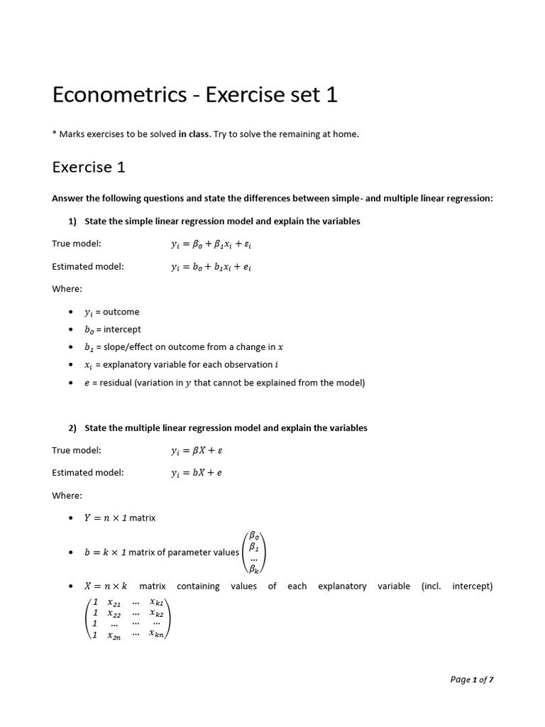 Econometrics Exercises for Students | PDF | Errors And Residuals | Ordinary Least Squares