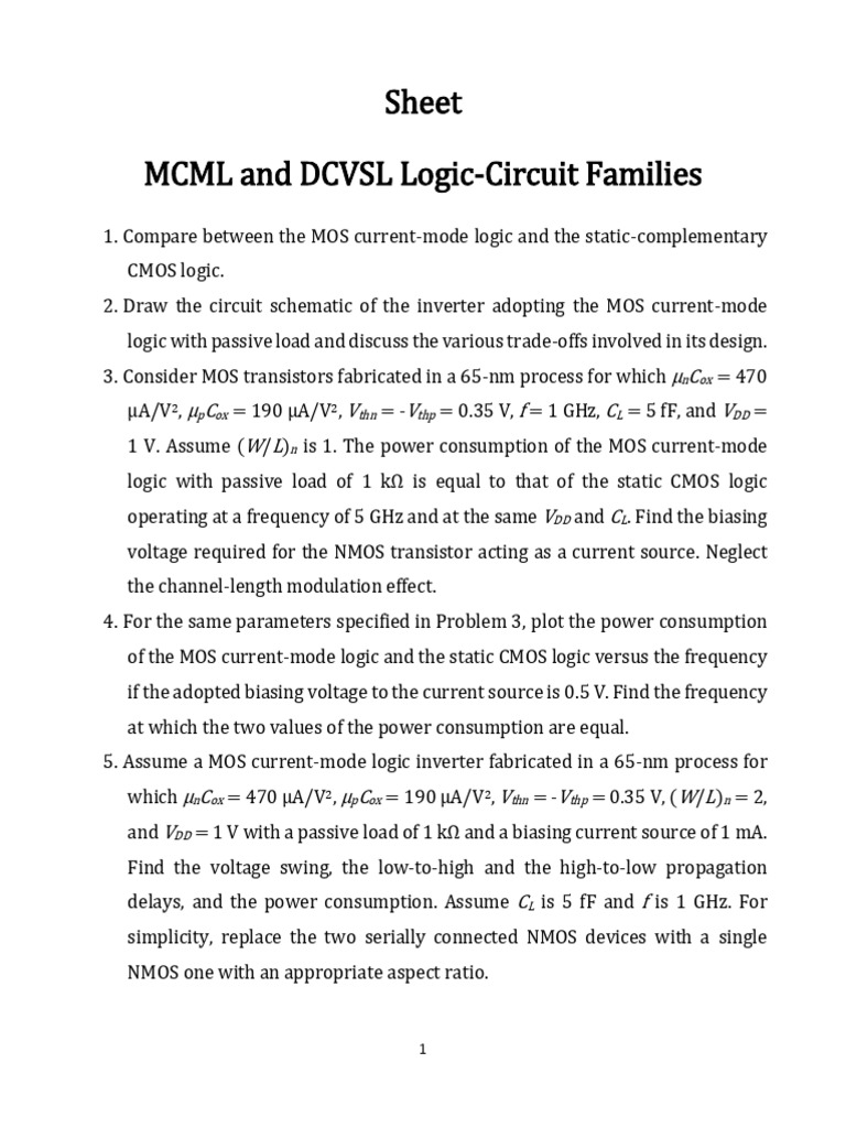 Sheet - CML and DVSCL | PDF | Mosfet | Logic Gate