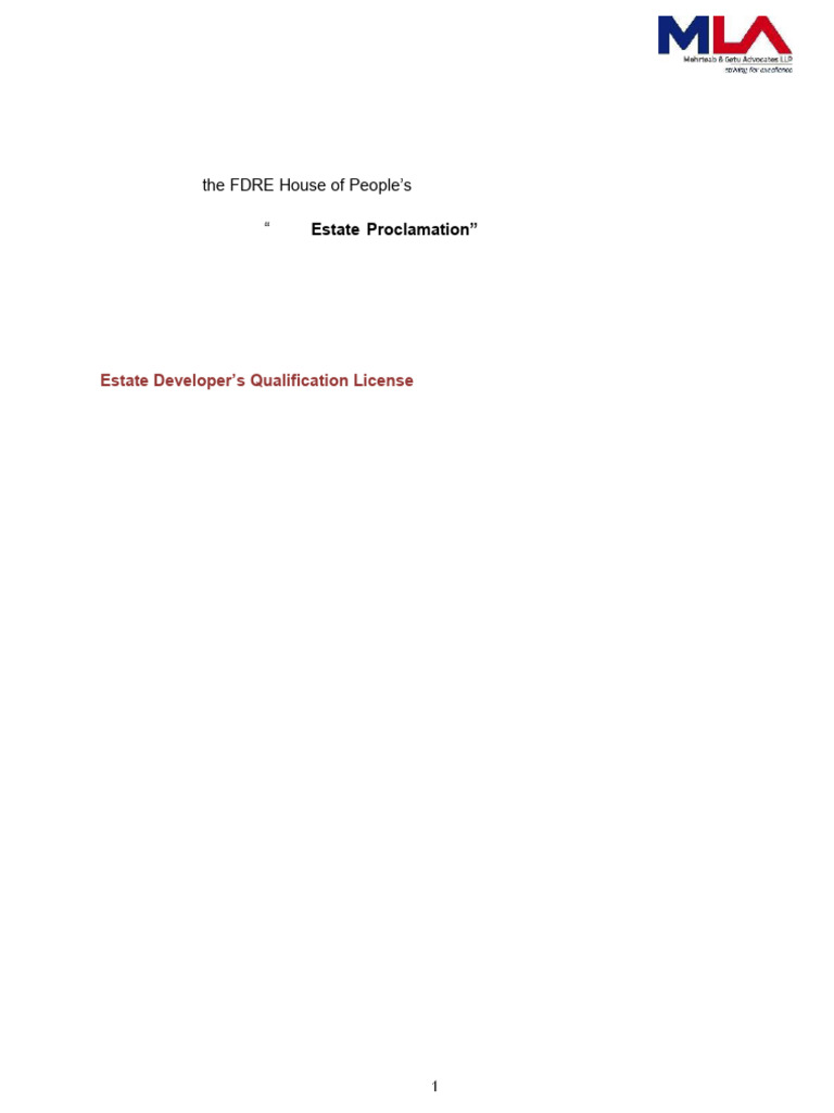 Real Estate Development Proclamation Overview | PDF | Real Estate ...