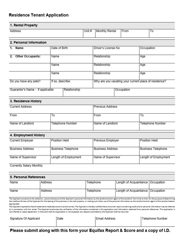 Tenant Application Form Template | PDF | Landlord | Lease